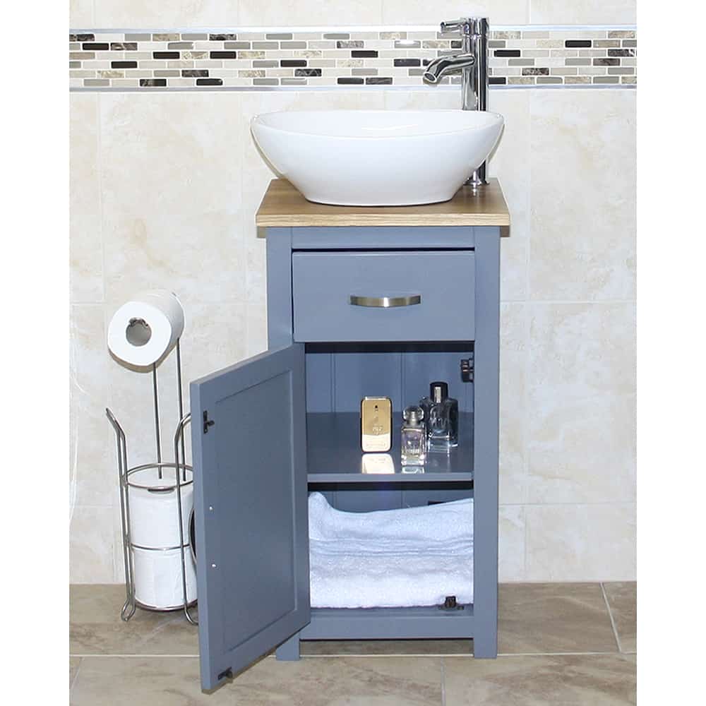 Small Oak Vanity Basin Unit with 1 Drawer 1 Door